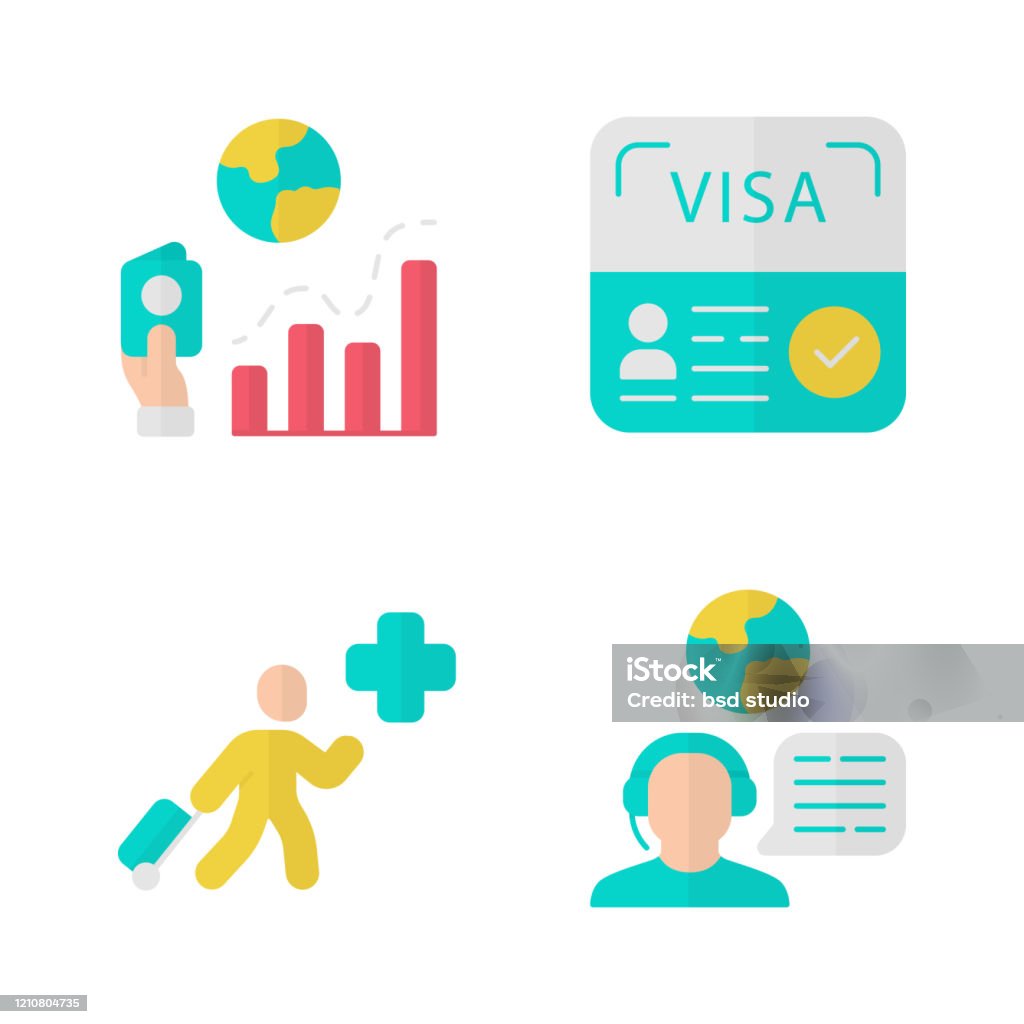 Immigration Flat Design Long Shadow Color Icons Set Migration Rate