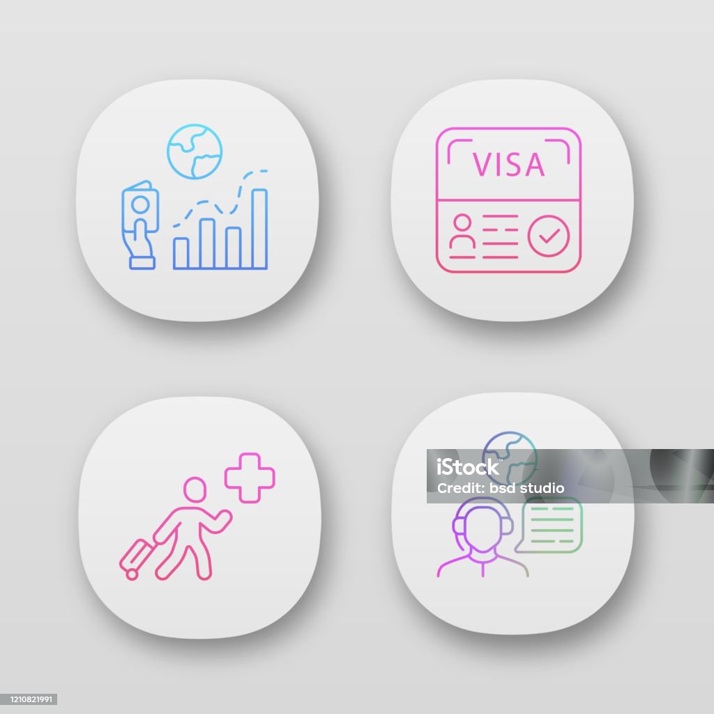 Immigration App Icons Set Migration Rate Start Up Visa Humanitarian