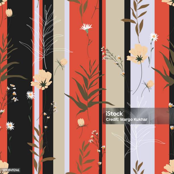 Mekar Bunga Pola Mulus Tekstur Vektor Trendi Motif Botani Mekar