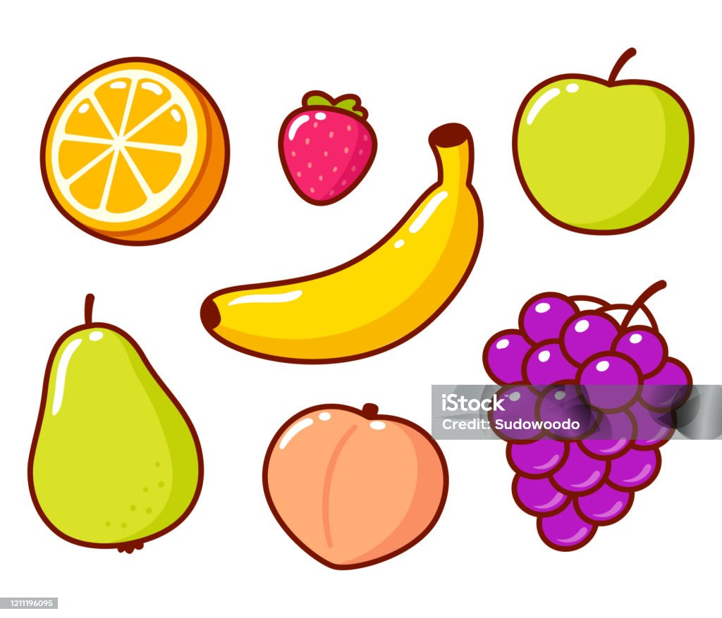 Set Buah Kartun Lucu Ilustrasi Stok Unduh Gambar Sekarang Buah Stiker Anggur Istock