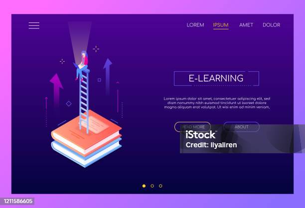 Konsep Elearning Spanduk Web Vektor Isometrik Modern Ilustrasi Stok