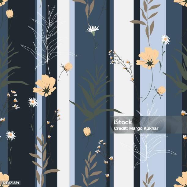 Mekar Bunga Pola Mulus Tekstur Vektor Trendi Motif Botani Mekar