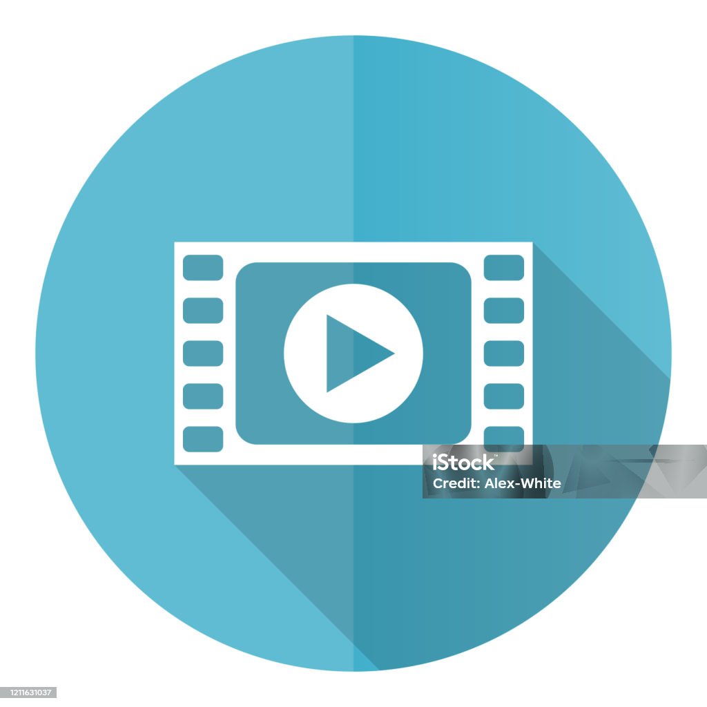Video Blue Round Flat Design Vector Icon Isolated On White Background