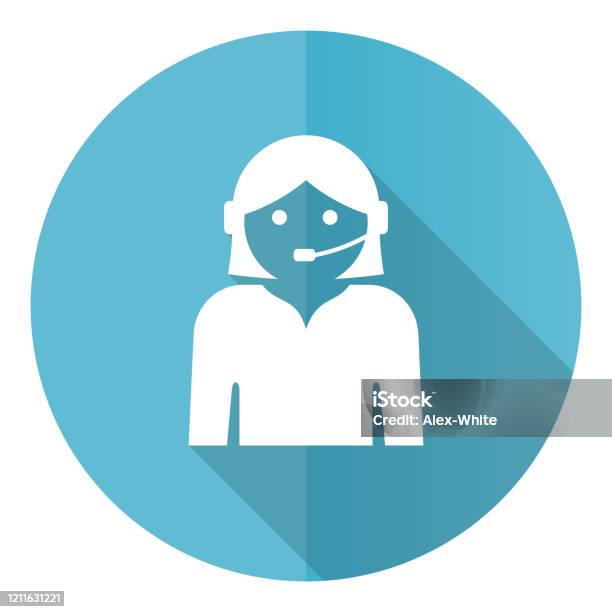 Call Center Blue Round Flat Design Vector Icon Isolated On White