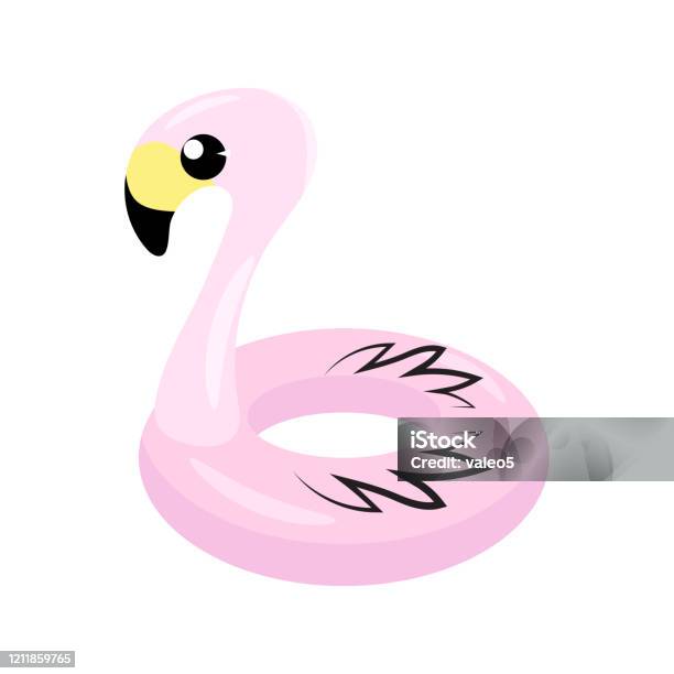 Jouet Rose Gonflable De Flamant Darbre Isolé Sur Le Fond Blanc Anneau