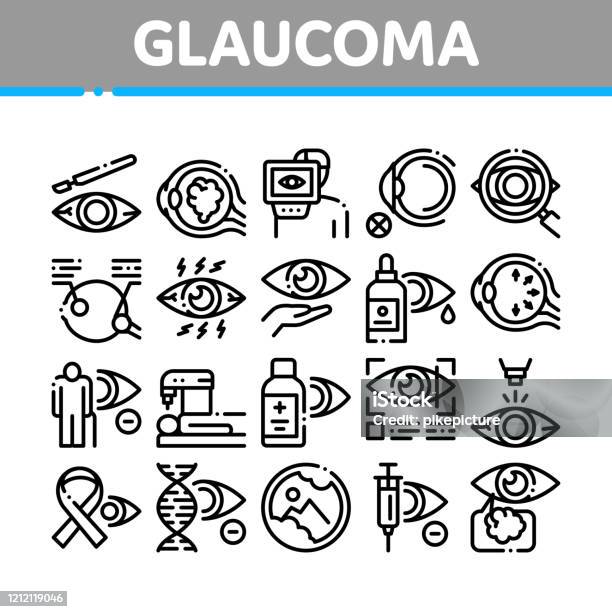 Ilustración De Iconos De La Colección De Oftalmología Del Glaucoma Set