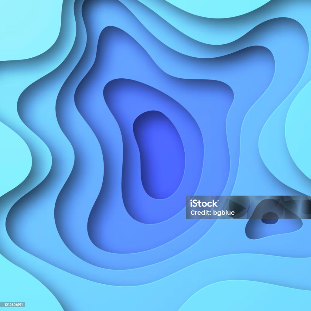 Latar Belakang Potongan Kertas Bentuk Gelombang Abstrak Biru Desain 3d