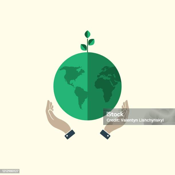 Lécologie De La Terre Dans Les Mains Humaines Symbole Vectoriel Sur