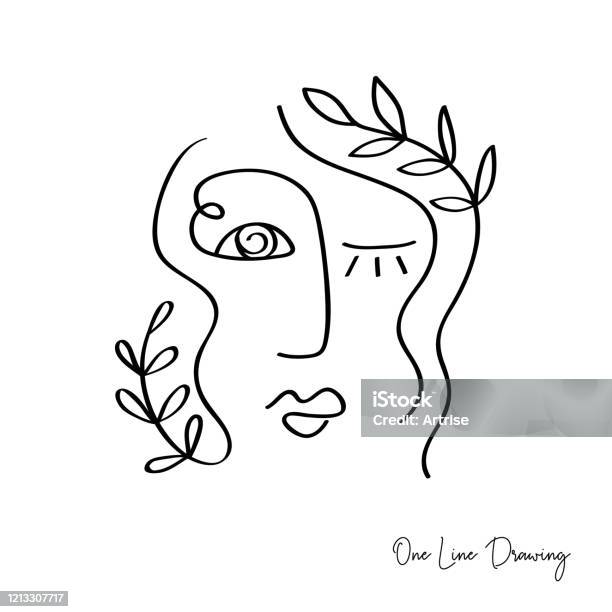 Fashion One Line Drawing Women Faces Stock Illustration Download