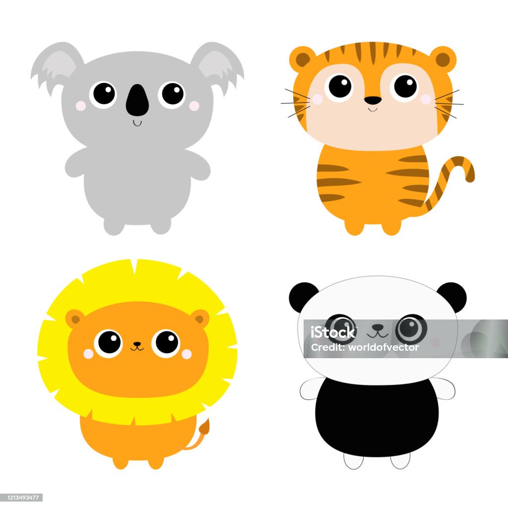Koala Lion Panda Björn Tiger Ftoy Ikon Set Kawaii Vilda Djur Söt ... Koala Lion Panda Björn Tiger Ftoy Ikon Set Kawaii Vilda Djur Söt ...