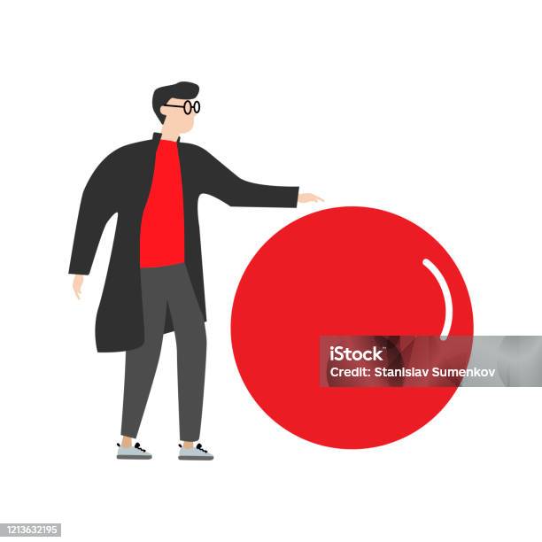 Homme Et Grosse Balle Caractère Plat De Dessin Animé Isolé Sur Le Fond