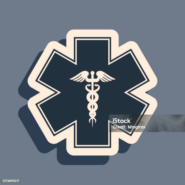 Étoile Durgence Noire Symbole Médical Caduceus Serpent Avec Licône De