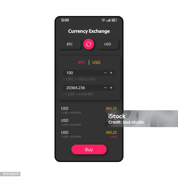 Bitcoin Exchange Smartphone Interface Vector Template Mobile App Page ... Bitcoin Exchange Smartphone Interface Vector Template Mobile App Page ...