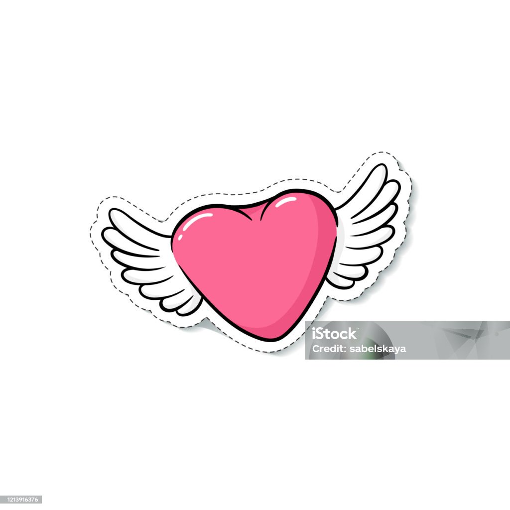Coeur Rose Mignon Avec Des Ailes Dange Autocollant De Dessin Animé