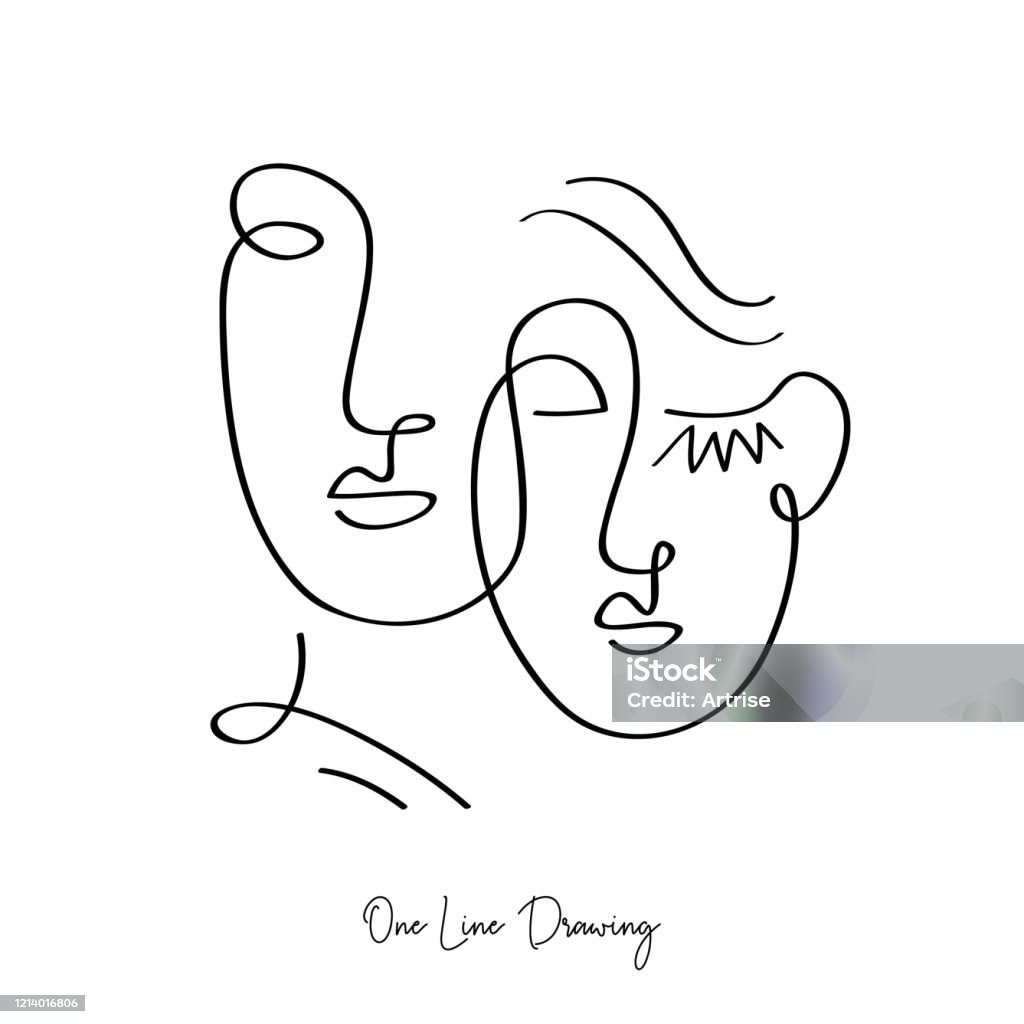 Fashion One Line Drawing Two Faces Stock Illustration Download Image