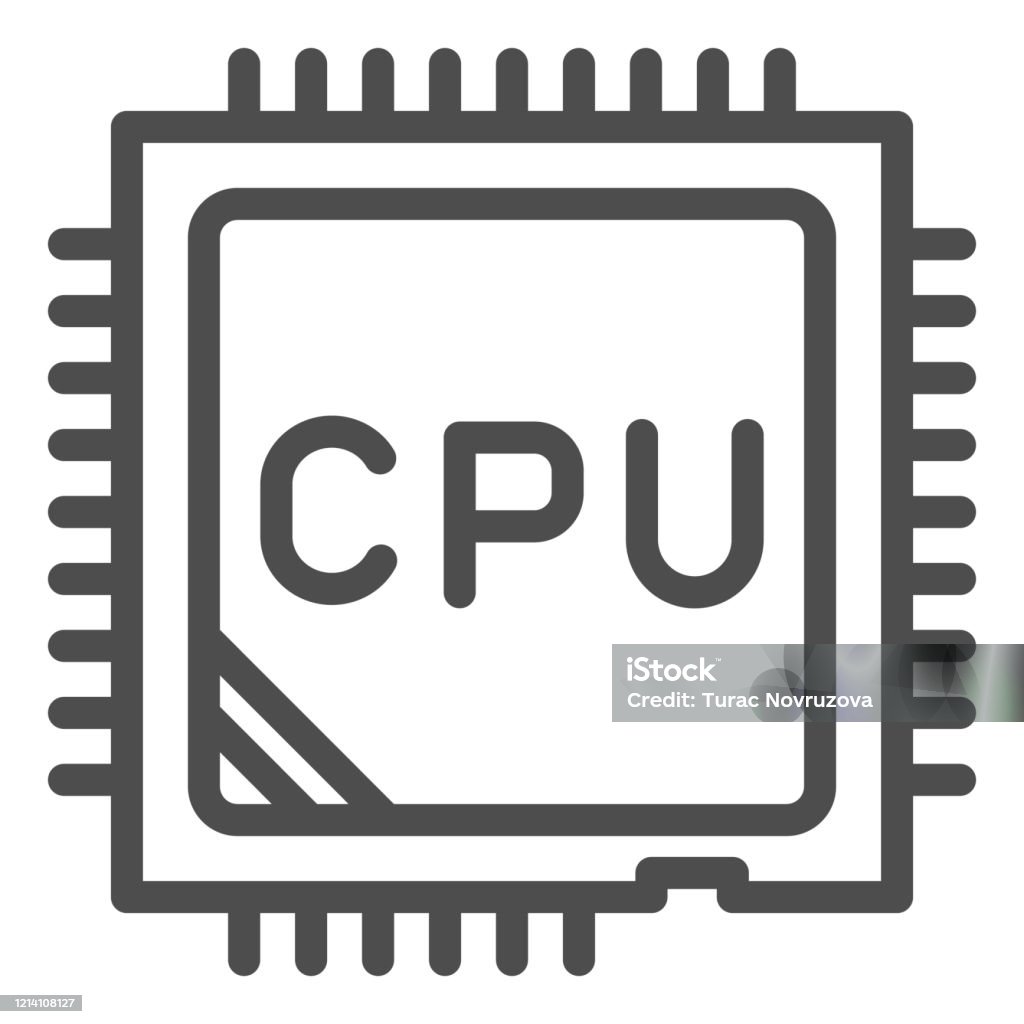 Ikon Garis Prosesor Chip Atau Microchip Simbol Unit Pemrosesan Pusat