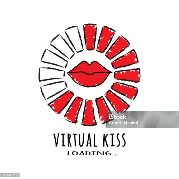 Round Progress Bar With Inscription Virtual Kiss Loading And Red Lipst ... Round Progress Bar With Inscription Virtual Kiss Loading And Red Lipst ...