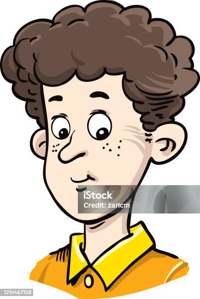 Garçon De Dessin Animé Dadolescent Avec Le Cheveu Bouclé Vecteurs