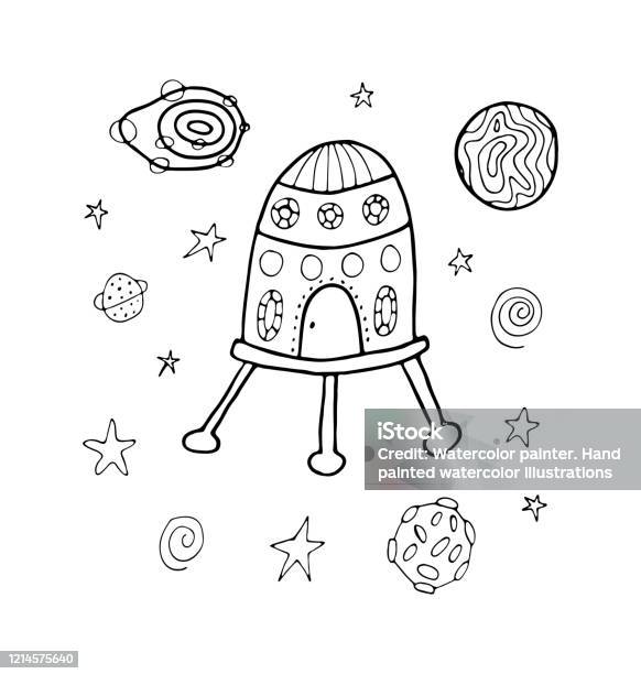 Dessins Animés Dessinés À La Main Dobjets Et De Symboles Spatiaux