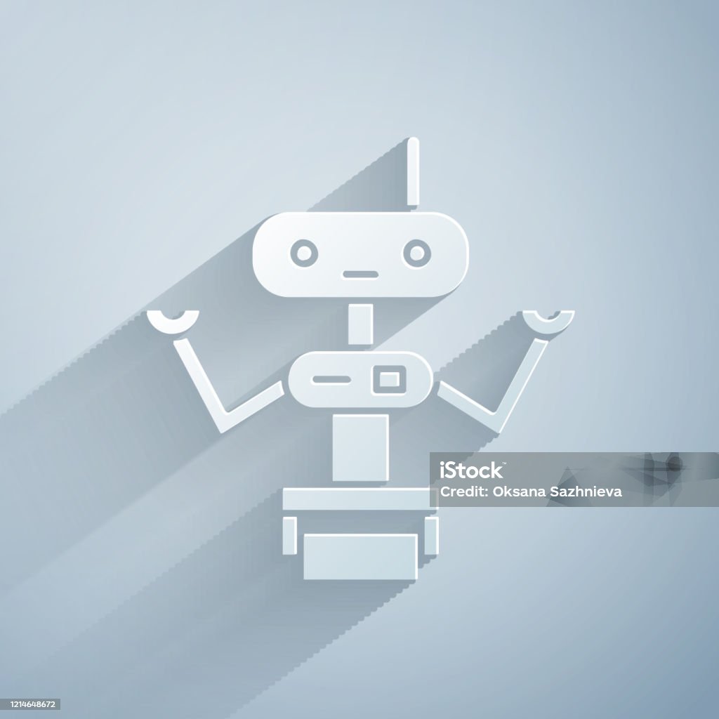 Icône De Robot Coupée En Papier Isolée Sur Fond Gris Style Dart De