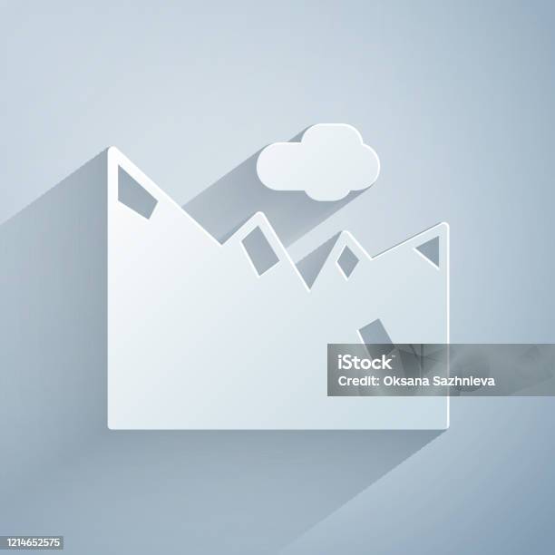 Icône De Montagnes Coupées En Papier Isolée Sur Fond Gris Symbole De La