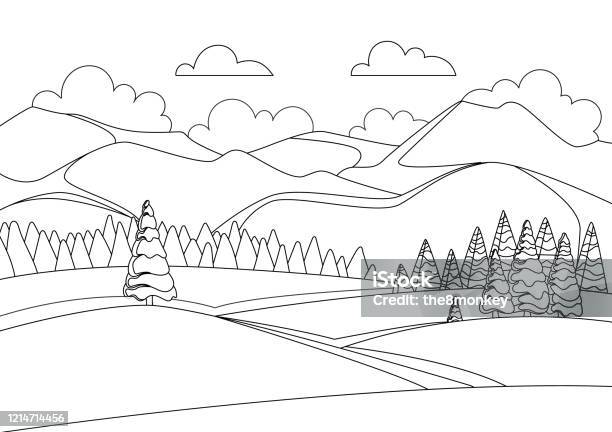 Sketsa Lanskap Gunung Musim Dingin Yang Indah Dengan Langit Dan Awan ... Sketsa Lanskap Gunung Musim Dingin Yang Indah Dengan Langit Dan Awan ...