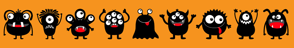 Joyeux Halloween Ligne Ronde Dicône De Silhouette Ronde De Monstre Yeux