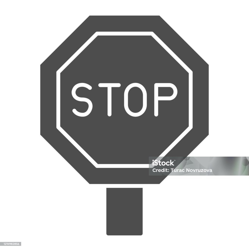 Vetores De Placa De Sinalização Octogonal Pare Ícone Sólido Aviso De