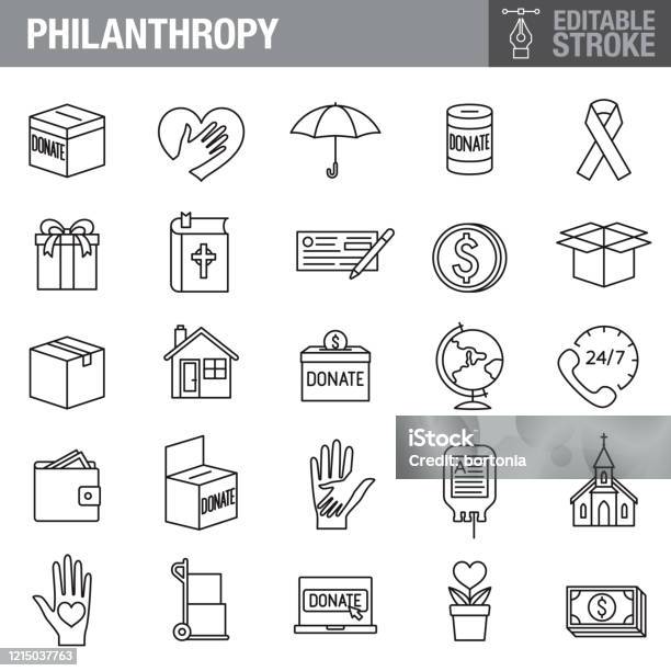 Set Ikon Stroke Filantropi Dan Amal Yang Dapat Diedit Ilustrasi Stok