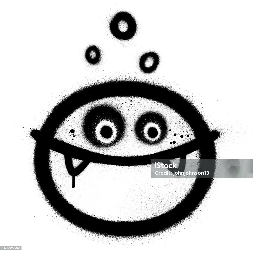 Grafiti Lucu Monster Disemprotkan Dalam Hitam Di Atas Putih Ilustrasi