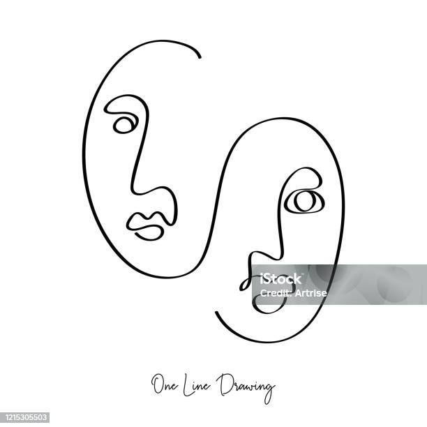 Fashion One Line Drawing Two Faces Stock Illustration Download Image