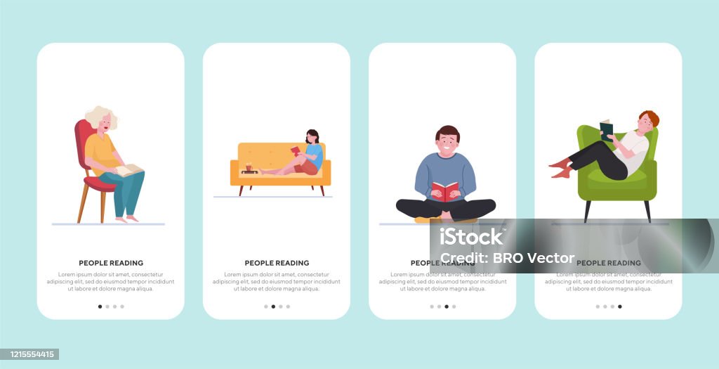 People Reading Books At Home Stock Illustration Download Image Now
