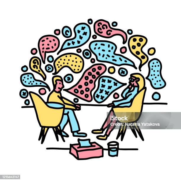 심리 치료 상담 이야기 아이디어 낙서 벡터 일러스트 Mental Wellbeing에 대한 스톡 벡터 아트 및 기타 이미지
