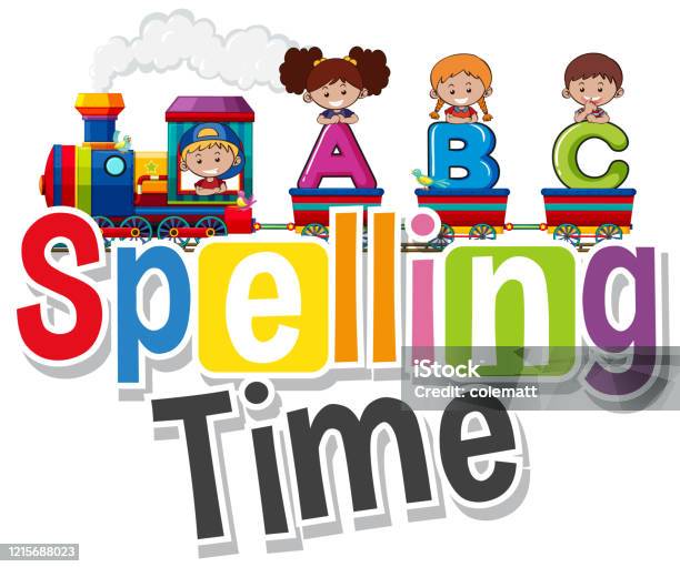 Desain Font Untuk Waktu Ejaan Kata Dengan Anakanak Di Kereta Ilustrasi ... Desain Font Untuk Waktu Ejaan Kata Dengan Anakanak Di Kereta Ilustrasi ...