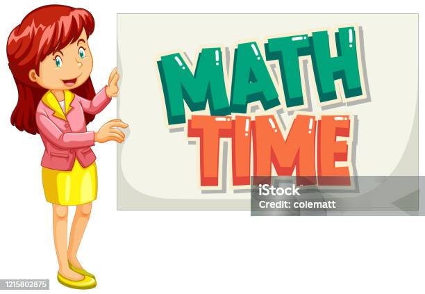 Desain Font Untuk Waktu Matematika Kata Dengan Guru Memegang Tanda ... Desain Font Untuk Waktu Matematika Kata Dengan Guru Memegang Tanda ...