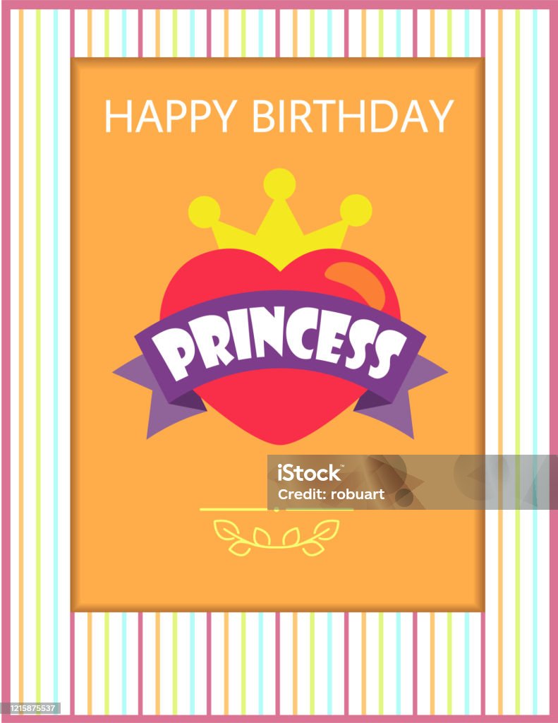 Happy Birthday Princess Card Vector Illustration Stock Illustration