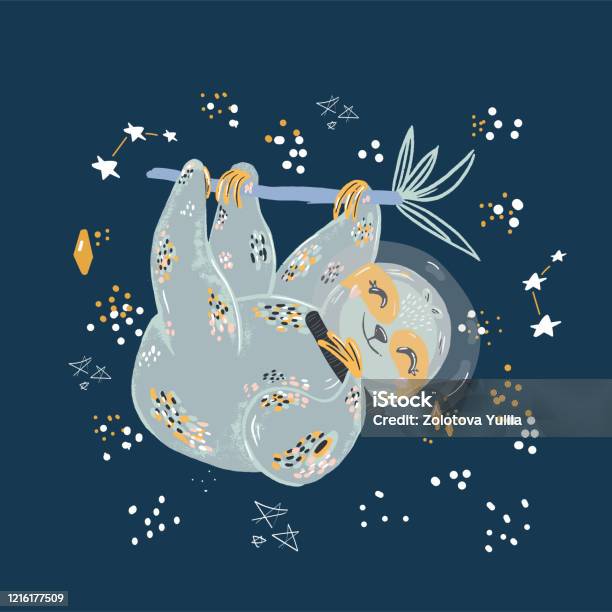 Nettes Faultier Im Raum Flache Vektorillustration Faultier Flache Hand ... Nettes Faultier Im Raum Flache Vektorillustration Faultier Flache Hand ...
