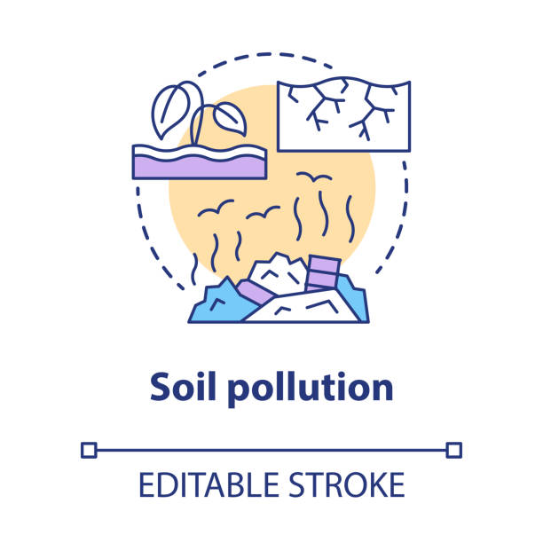 Soil pollution concept icon. Land waste contamination idea thin line illustration. Inefficient ...