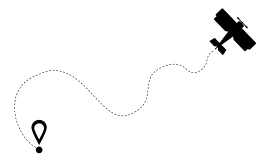 Icône Vectorielle De Ligne Davion De La Route De Vol De Trajectoire