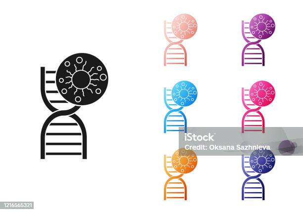 Symbole Dadn Noir Et Icône De Virus Isolée Sur Le Fond Blanc Définissez