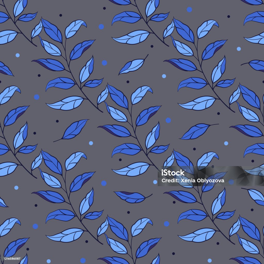 Ilustración De Patrón Floral Sin Costuras Ramas Y Hojas De Color Azul