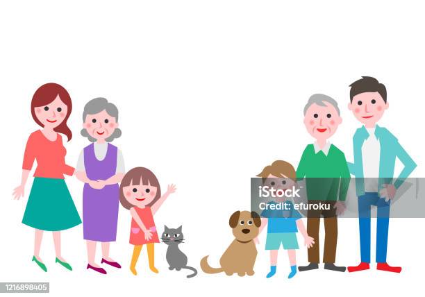 Keluarga Tiga Generasi Dengan Anjing Dan Kucing Ilustrasi Vektor ... Keluarga Tiga Generasi Dengan Anjing Dan Kucing Ilustrasi Vektor ...