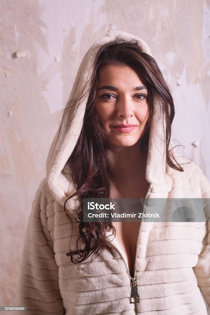 Beautiful Woman Brunet Hair Smiling Cheerful Happy Laughing With Big