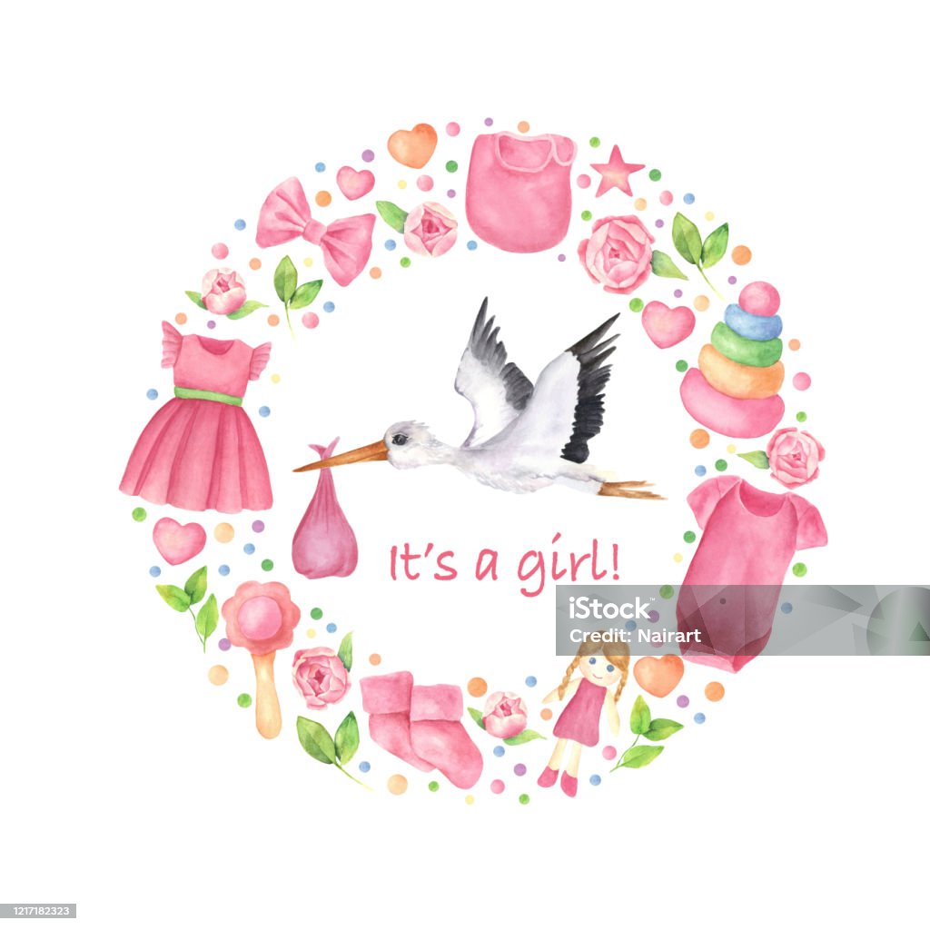 Watercolor Hand Drown Newborn Baby Girl Postcard Stock Illustration ... Watercolor Hand Drown Newborn Baby Girl Postcard Stock Illustration ...