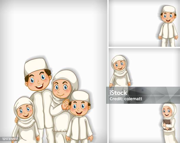 Stock Ilustrace Návrh Šablony Pozadí Se Šťastnou Muslimskou Rodinou