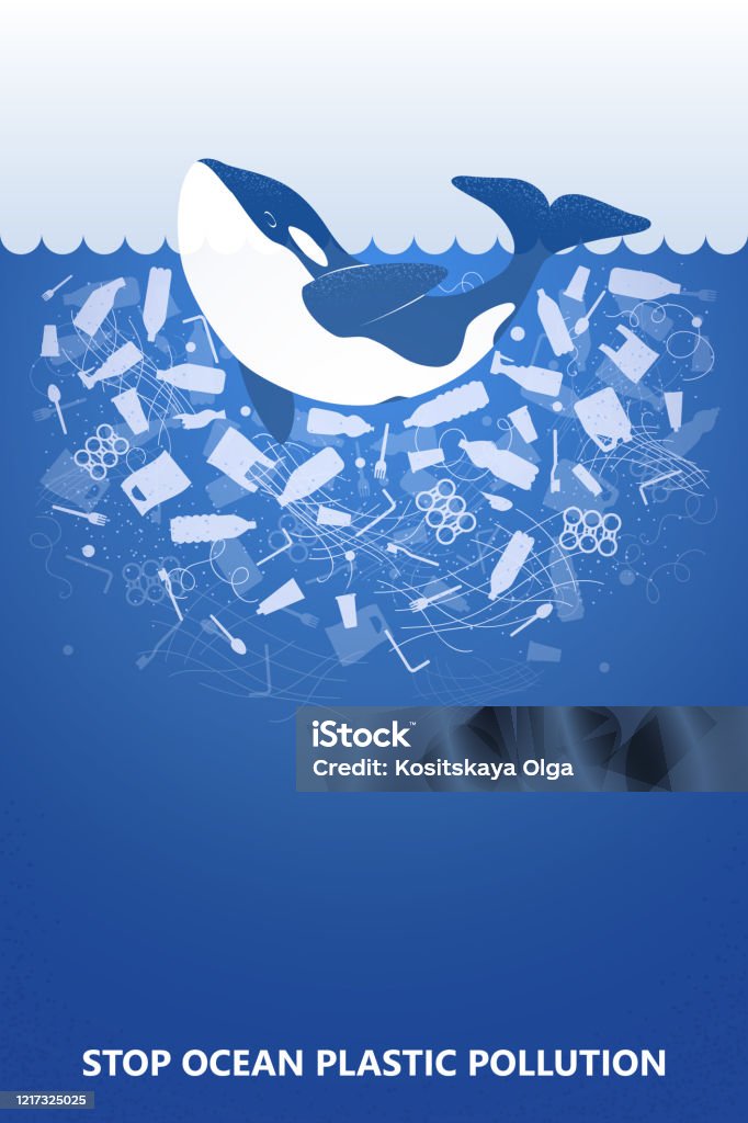 Stop Ocean Plastic Pollution Ecological Poster Orca In Water With White