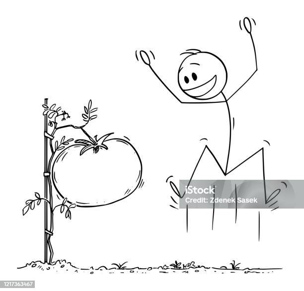 Vektorcartoonillustration Des Menschen Oder Bauern Feiern Riesen Oder ... Vektorcartoonillustration Des Menschen Oder Bauern Feiern Riesen Oder ...