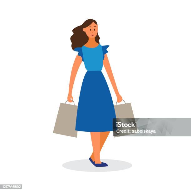 Gadis Atau Wanita Dengan Tas Belanja Karakter Ilustrasi Vektor Datar ... Gadis Atau Wanita Dengan Tas Belanja Karakter Ilustrasi Vektor Datar ...