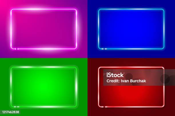 Empat Bingkai Neon Persegi Panjang Bulat Bersinar Latar Belakang Merah ... Empat Bingkai Neon Persegi Panjang Bulat Bersinar Latar Belakang Merah ...