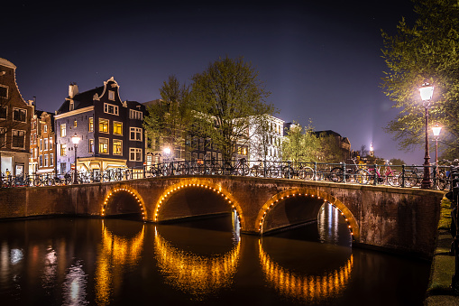 Night View Of Leidsegracht Bridge In Amsterdam Netherlands Stock Photo ... Night View Of Leidsegracht Bridge In Amsterdam Netherlands Stock Photo ...